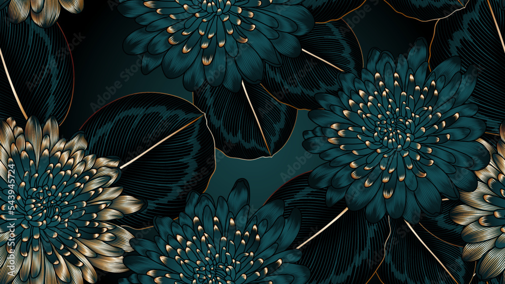 Vintage luxury seamless floral background with golden chrysanthemum ...