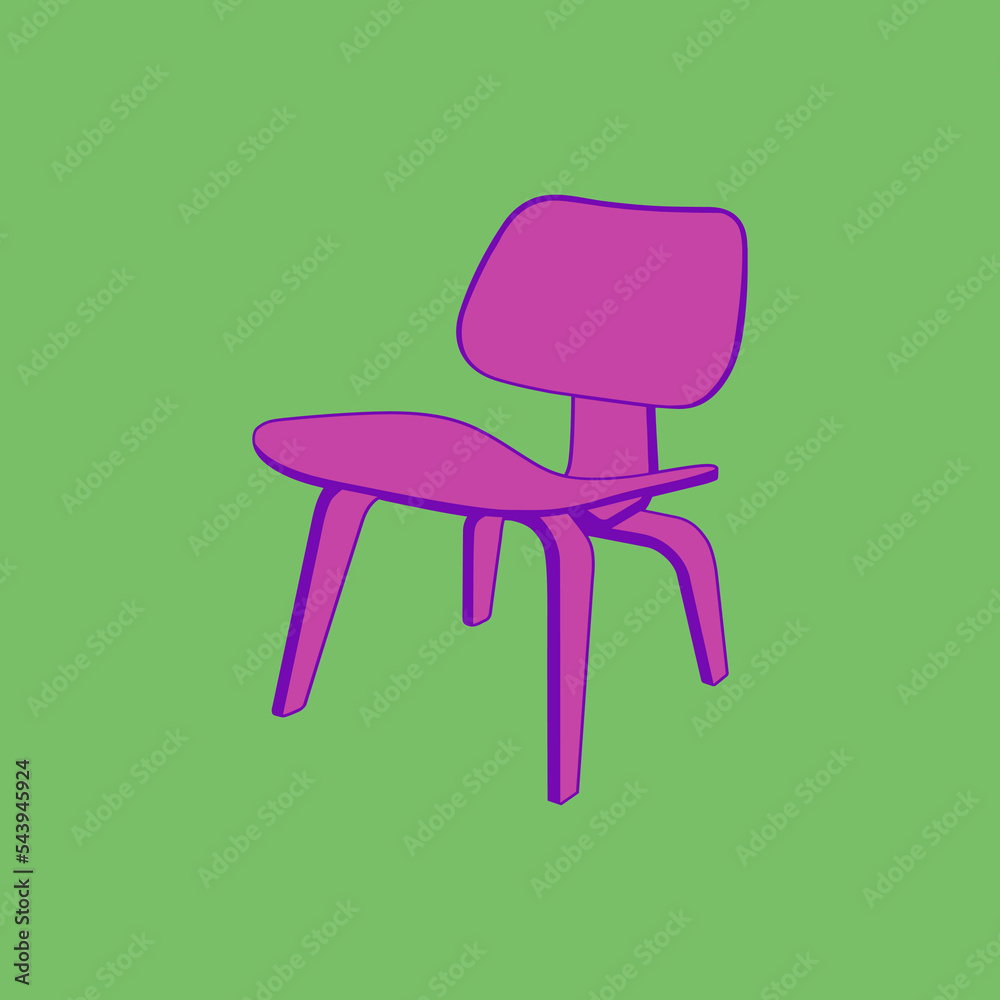 Mid-century modern Eames style molded plywood chair, violet line art on ...