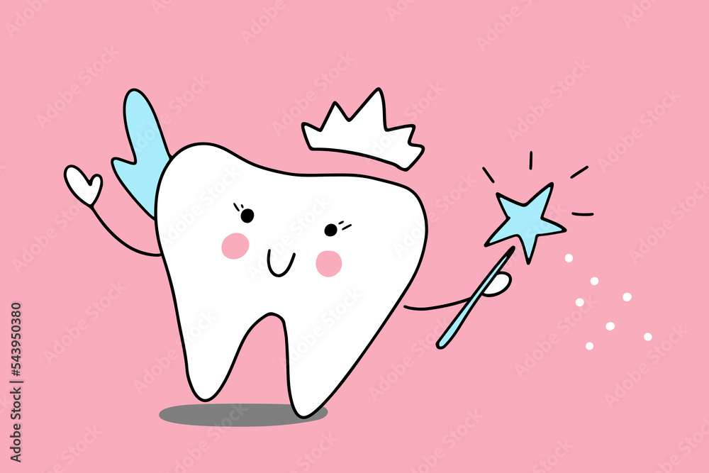 Cute tooth fairy with magic wand. Concept of children dentistry, first ...