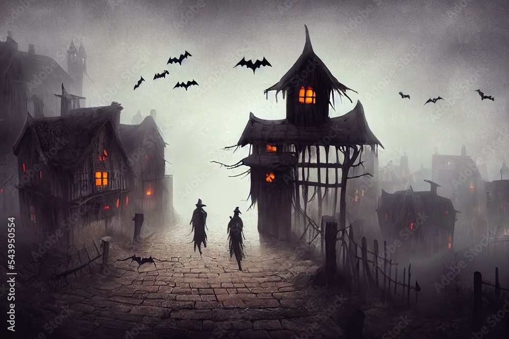 Hunted Village dark and foggy, dark village with heavy fog Halloween ...