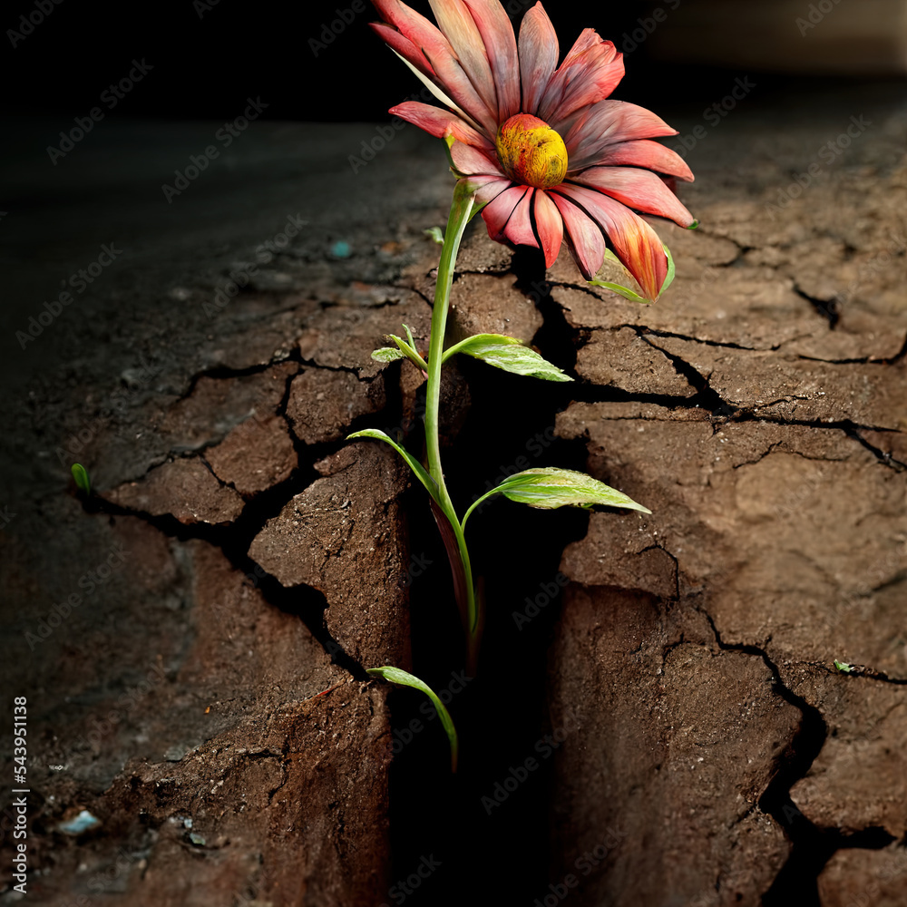 Flower growing through the crack in the parched landscape Stock ...