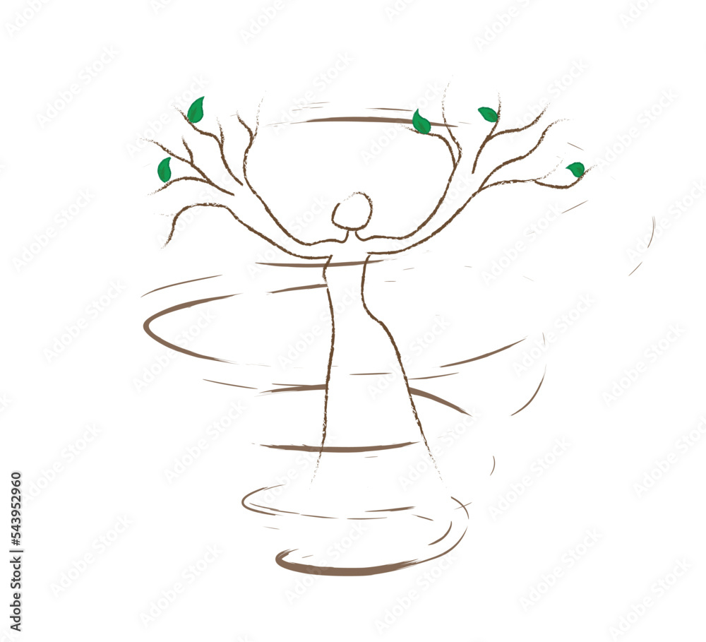 woman figure in vortex transforming into a tree, woman silhouette with ...