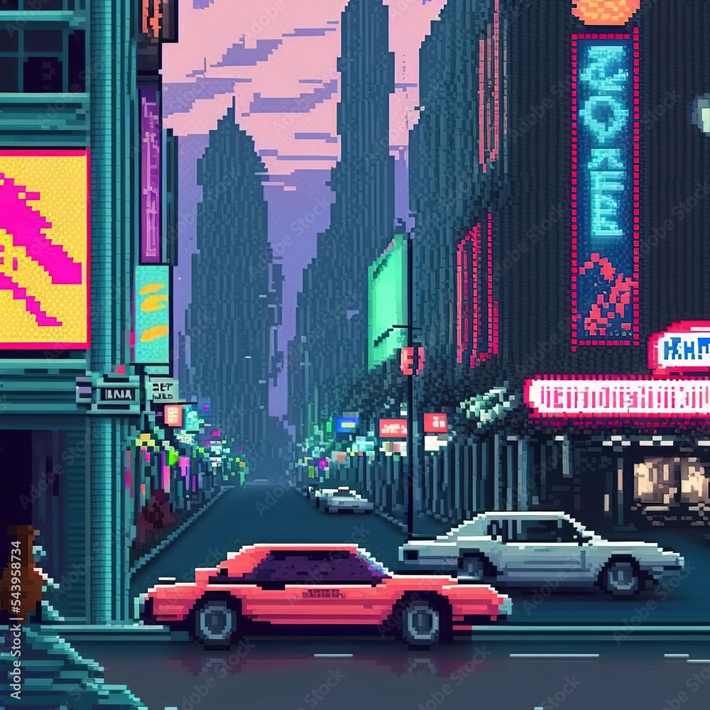 8 bit pixel art 1980s Old City. Generative AI Technology Stock ...