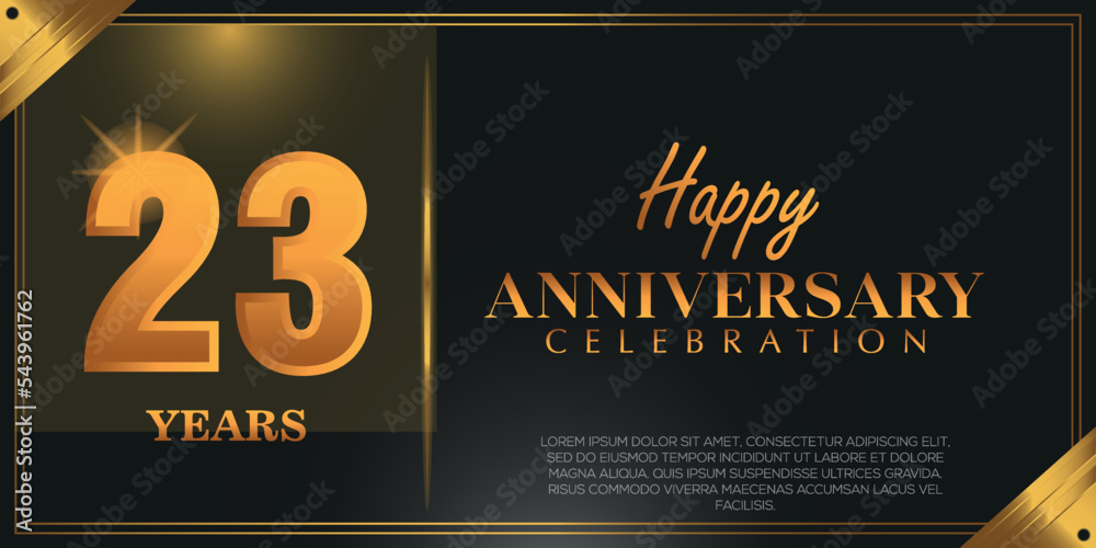 23rd anniversary logo with confetti golden colored isolated on black ...