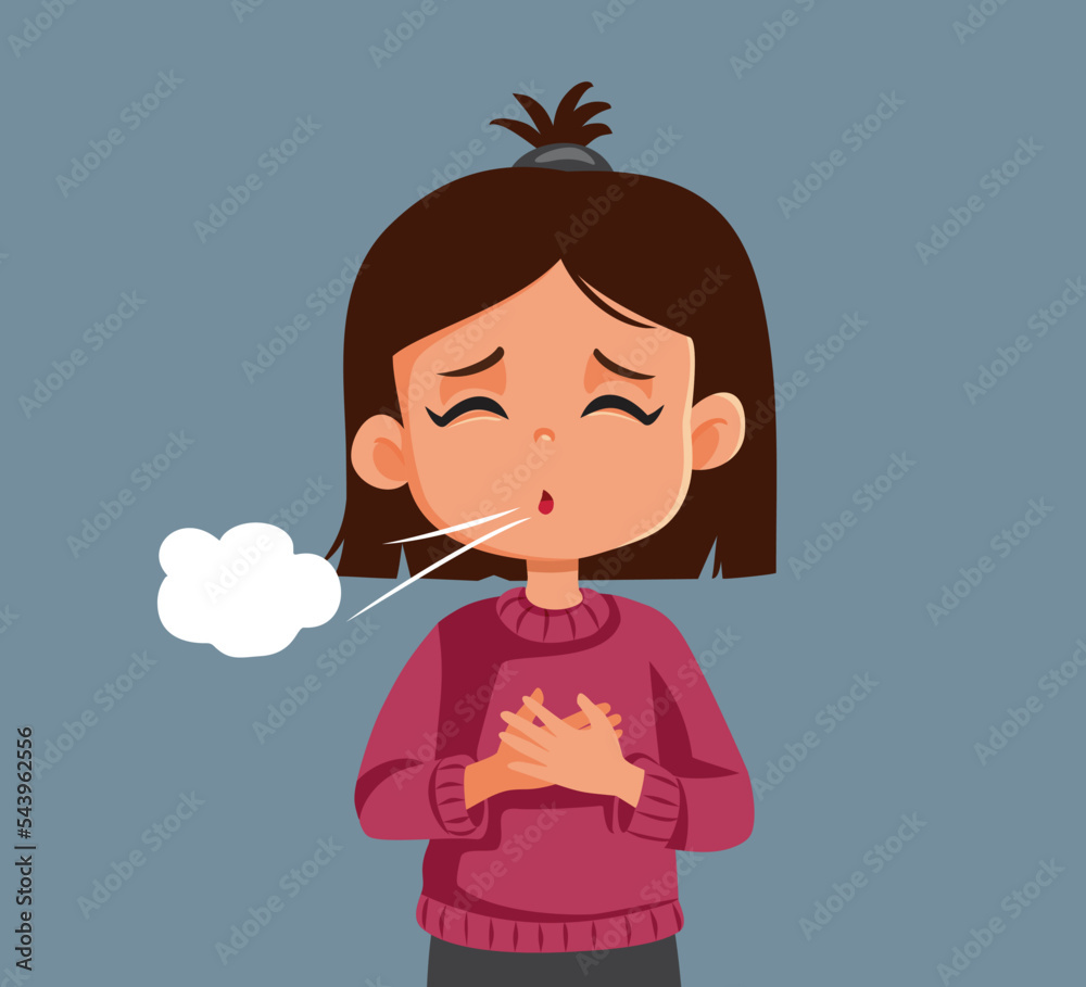 Little Girl Having Difficulties Breathing from Asthma Attack Vector ...