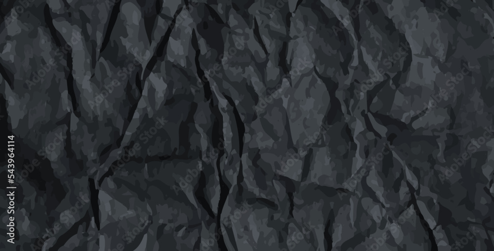 Black paper vector pattern. Wrapped dark paper sheet texture. Wavy ...