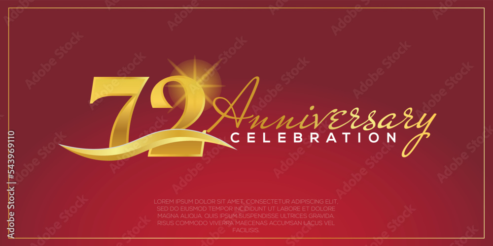 72nd anniversary logo with confetti golden colored text isolated on red ...