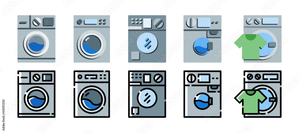 Washing machine icon set. Laundry symbol, logo illustration. Vector ...