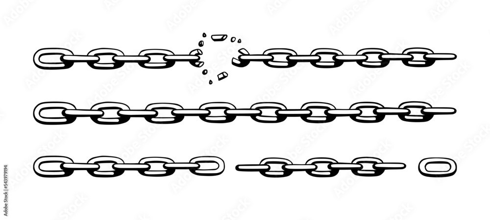Broken chain with shatters as symbol of strength and freedom. Sketch of ...