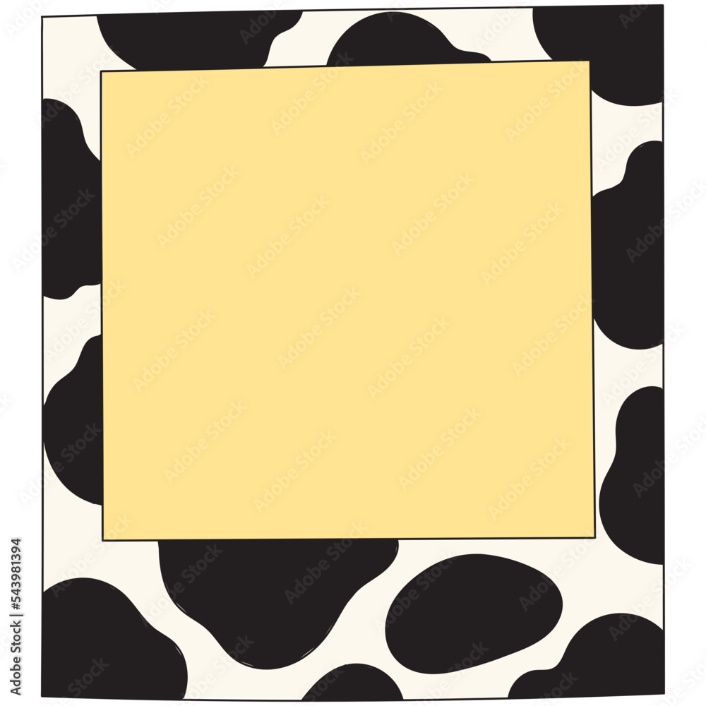 polaroid frame with cow pattern vector illustration in line filled ...