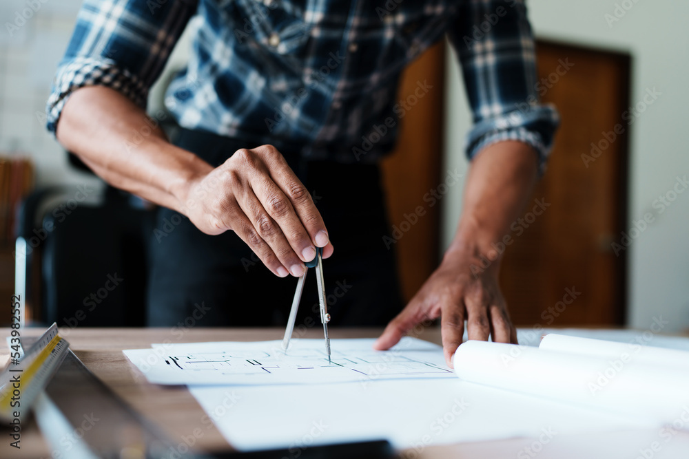 Engineers are designing house structures and architectural using ...