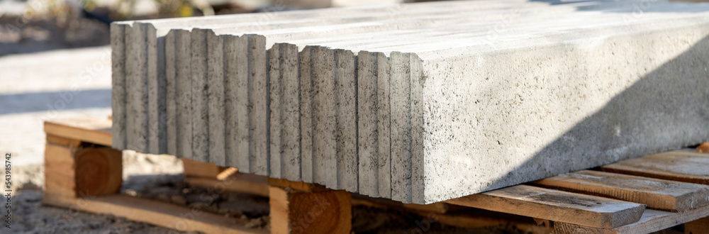 curb Close-up on the installation and installation of a concrete curb ...