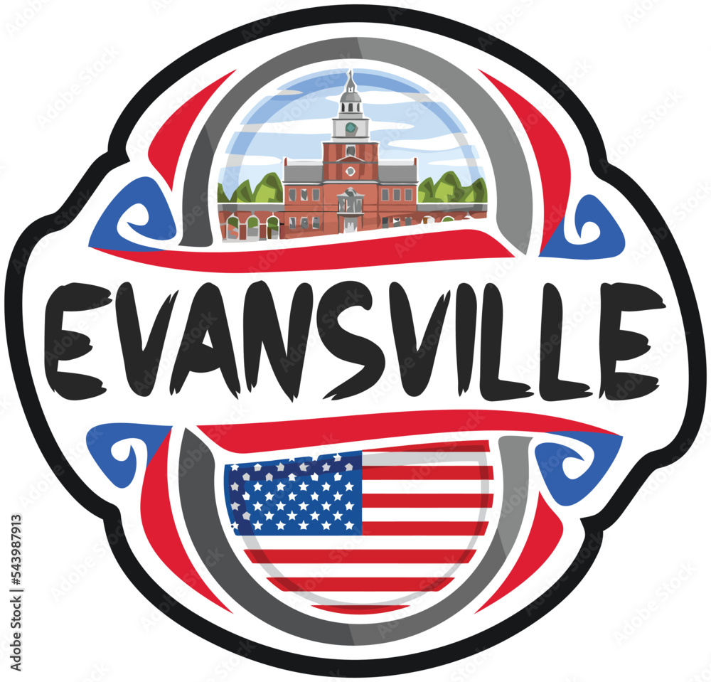 Evansville USA United States Flag Travel Souvenir Sticker Skyline ...