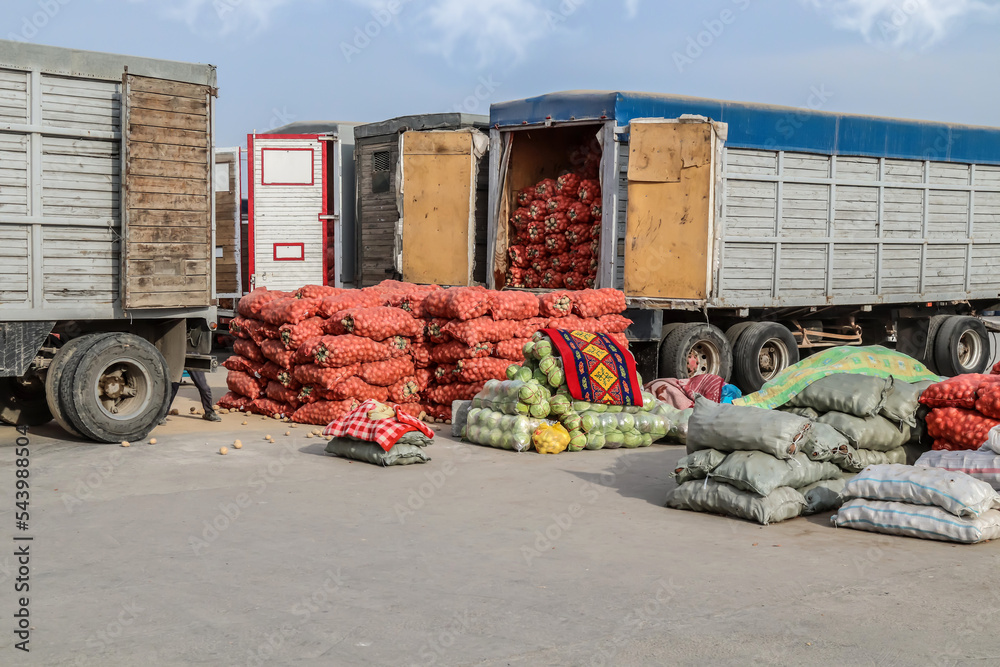 The largest market for fruits and vegetables. The truck is loaded with ...