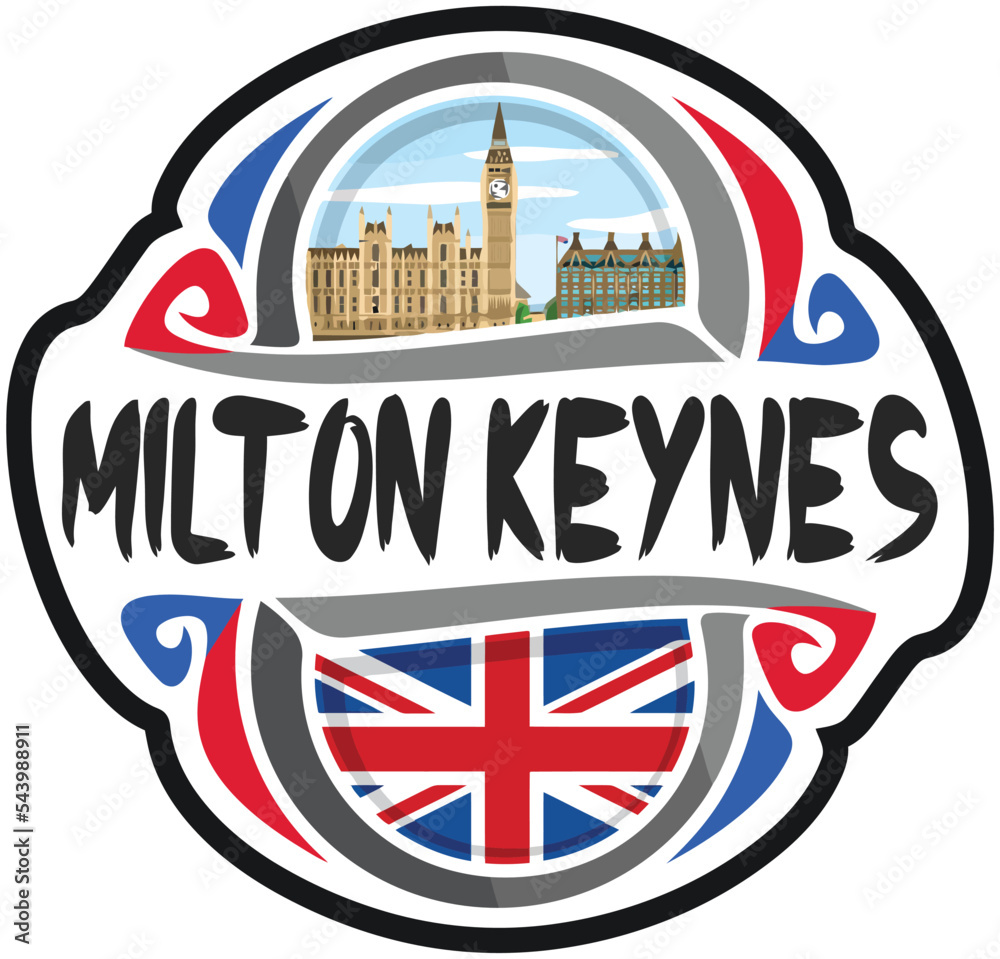 Milton Keynes UK United Kingdom Flag Travel Souvenir Sticker Skyline ...
