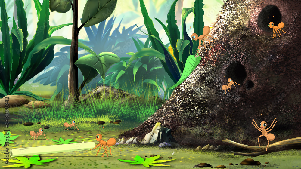 Ants at the anthill illustration Stock Illustration | Adobe Stock