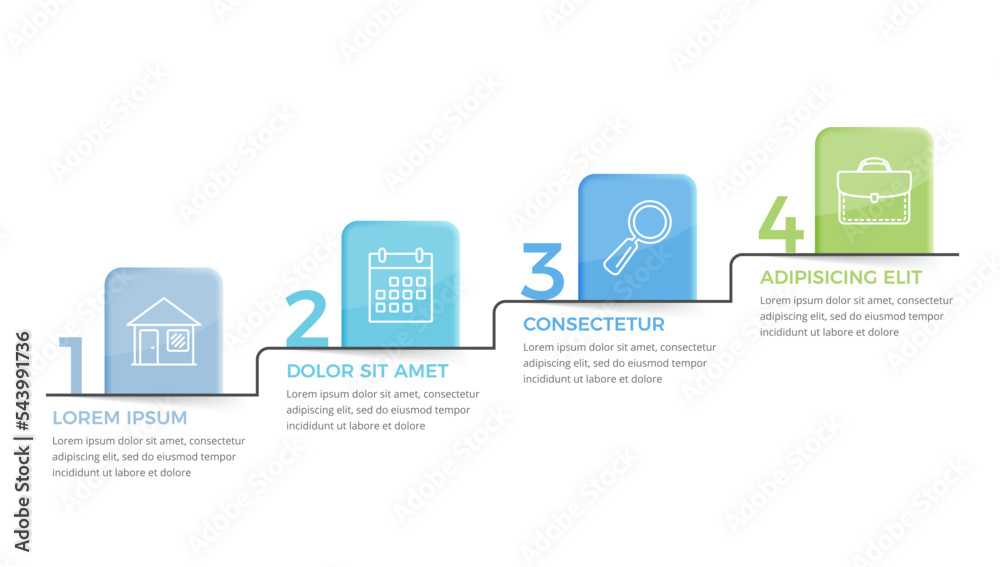 Infographic template with 4 steps with numbers and icons, workflow ...