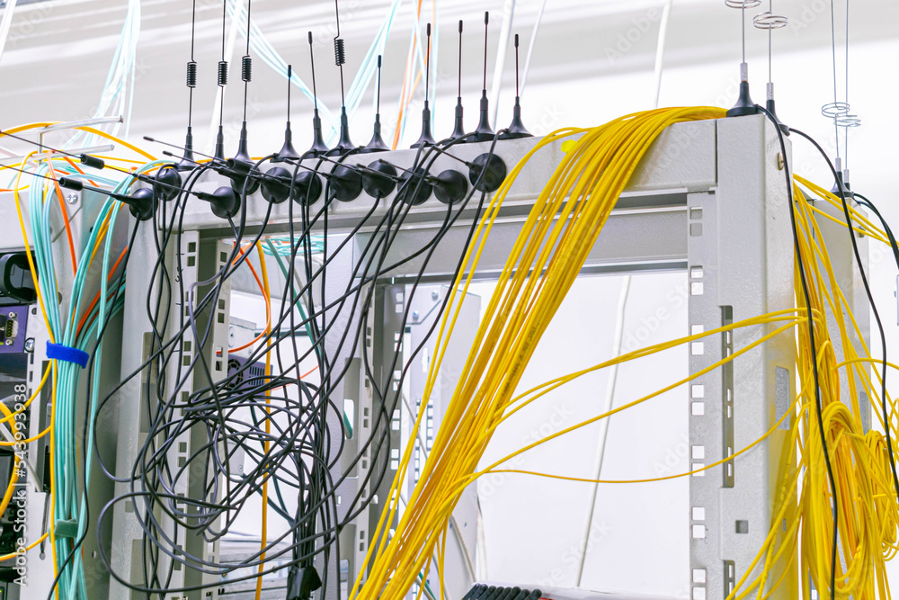There are many communication cables in the server room of the data ...