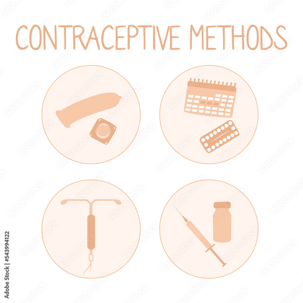 Contraceptive Methods Icon Set Prevent Pregnancy Linear Simple