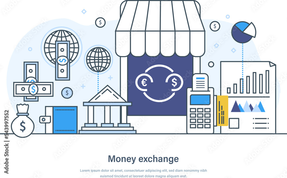 Money exchange banking service, financial business operations concept ...