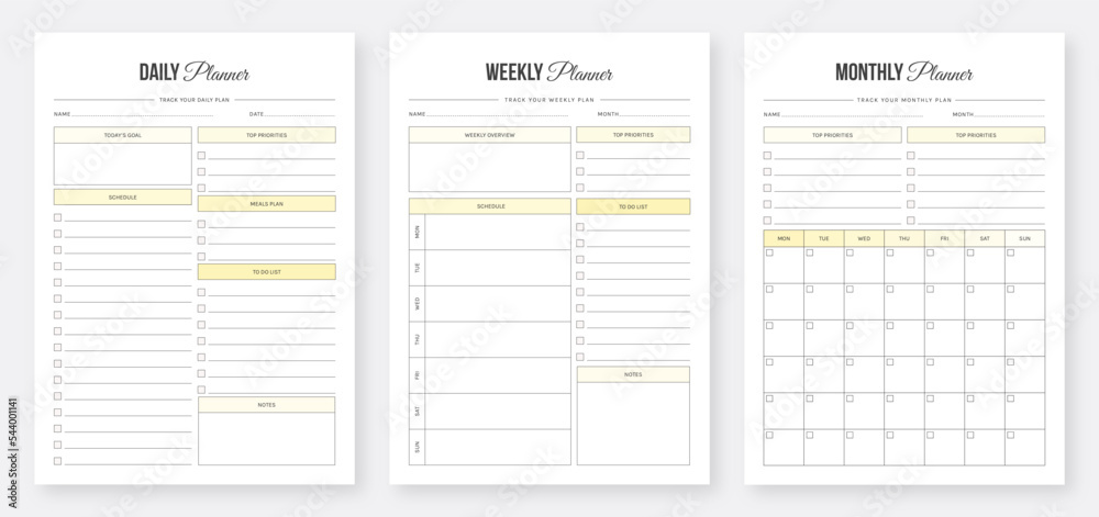 Daily, Weekly, Monthly Planner Template. Minimalist planner template ...