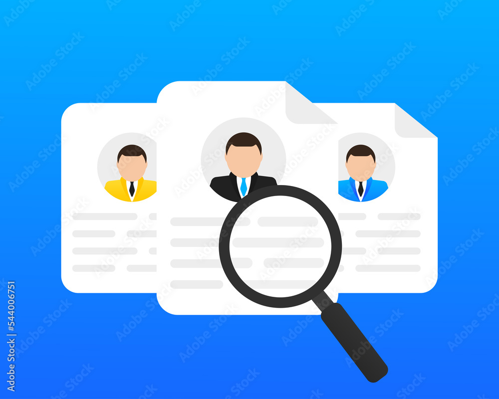 Resume design template with a photo of a person with a magnifying glass ...