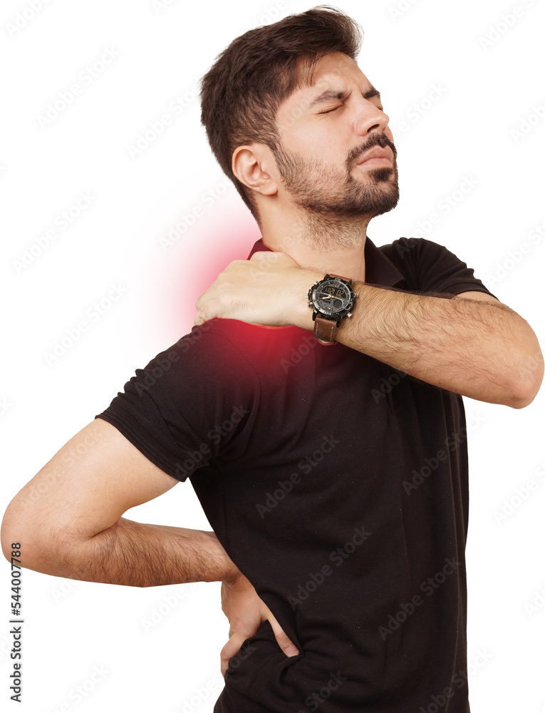 PNG of man having shoulder pain. Man having shoulder pain wearing a ...