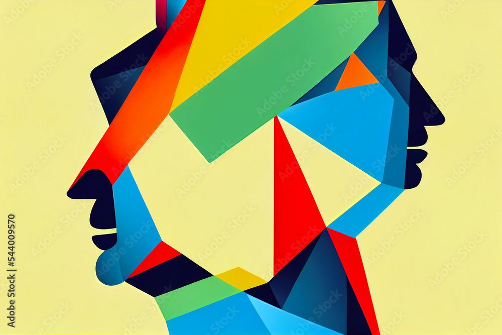 Illustration of abstract human head. Two abstract human profiles ...