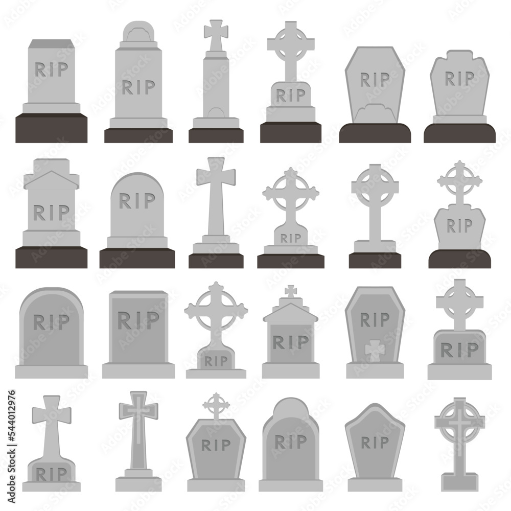 Collection vector gravestones. Illustration of grave monuments in flat ...