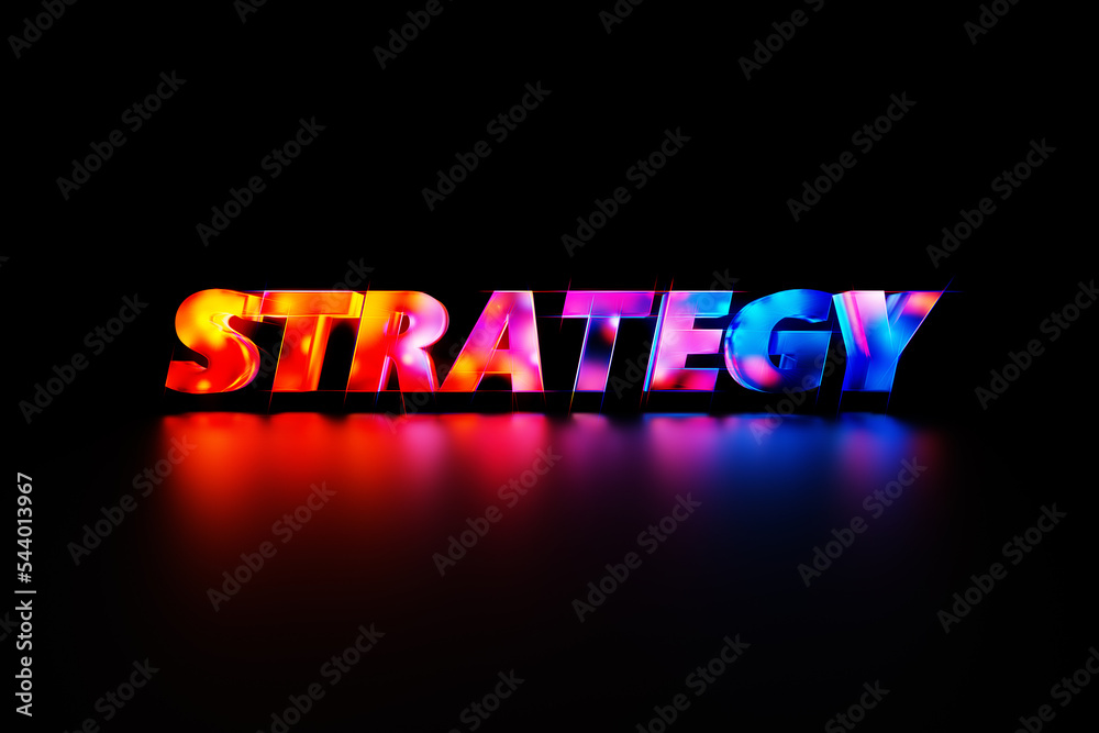 Modern and futuristic Strategy 3D text in a mixture of red and blue ...