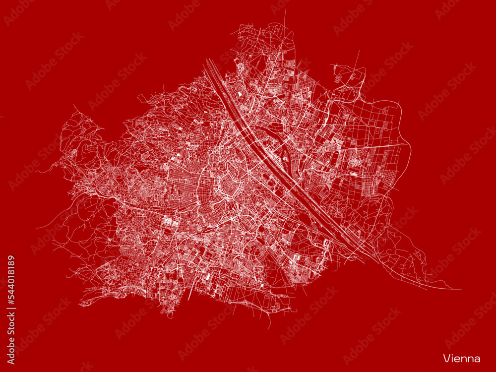 Vienna city map with roads and streets, Austria. Vector outline ...