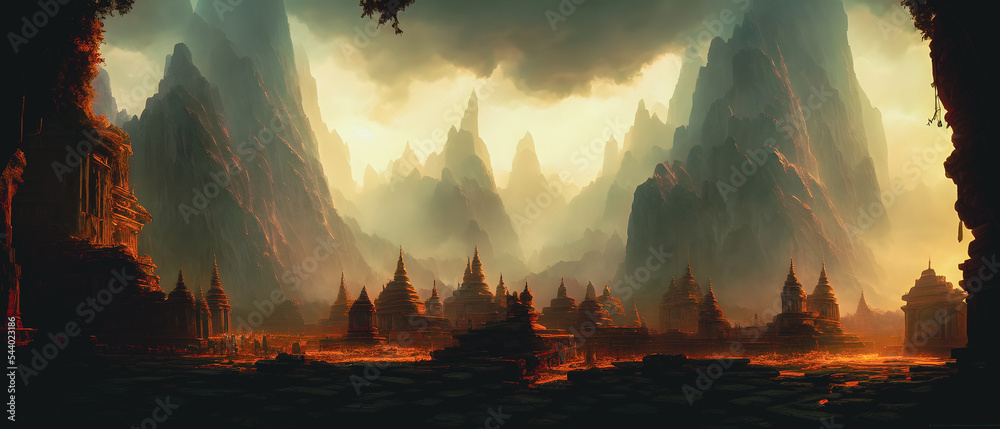 Artistic concept of painting a scary and dangerous landscape Stock ...