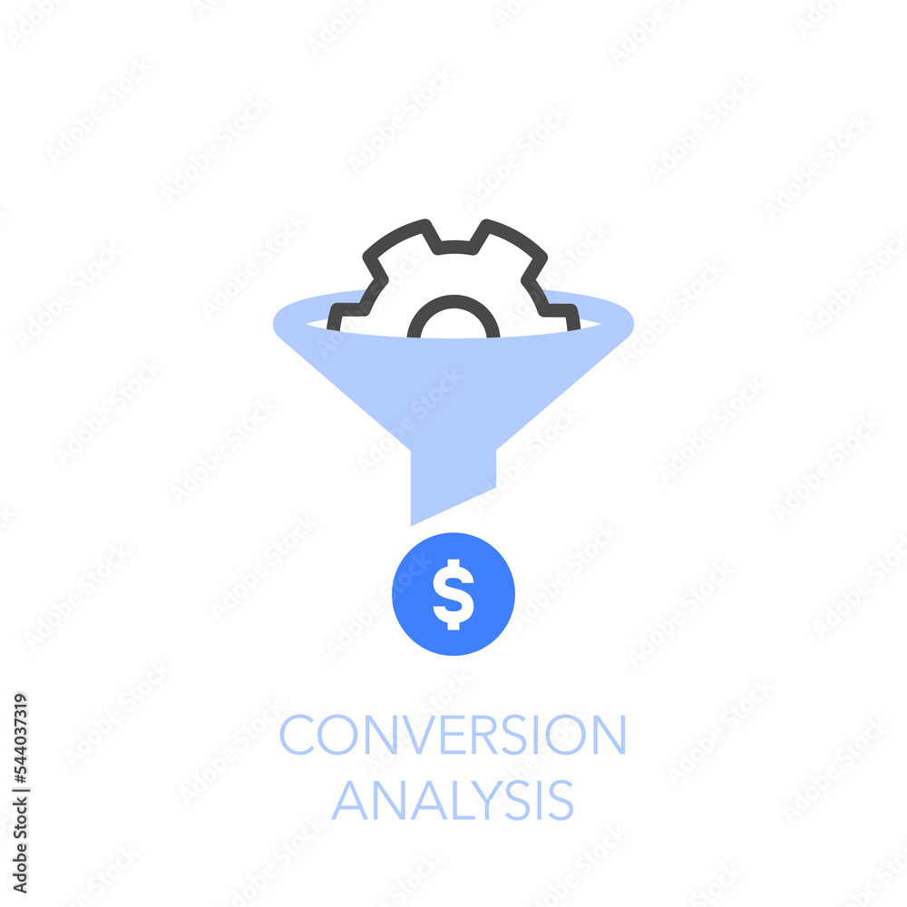 Simple visualised conversion analysis icon symbol with a funnel and a ...