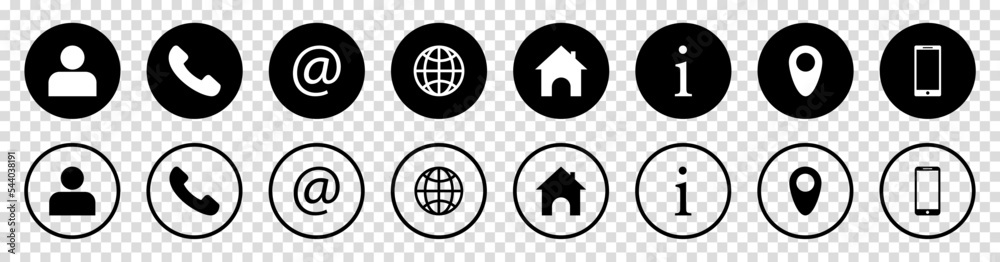 Business card contact information icons. Contact us icon set. Design ...