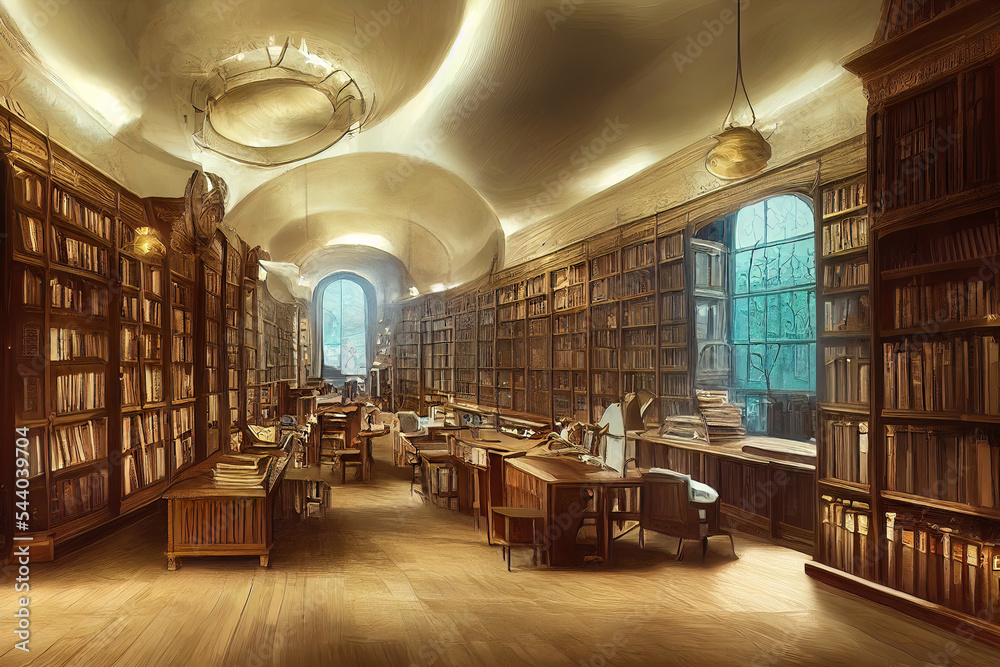 The ancient majestic hall of the library. Beautiful ceremonial hall ...