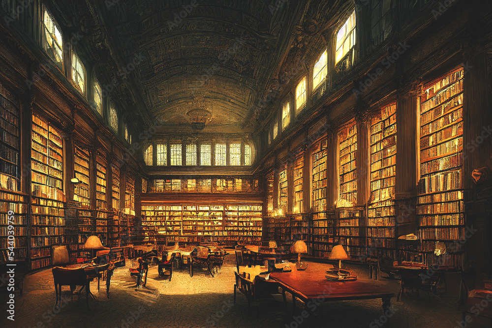 The ancient majestic hall of the library. Beautiful ceremonial hall ...