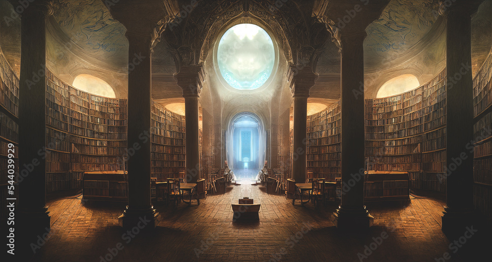 The ancient majestic hall of the library. Beautiful ceremonial hall ...