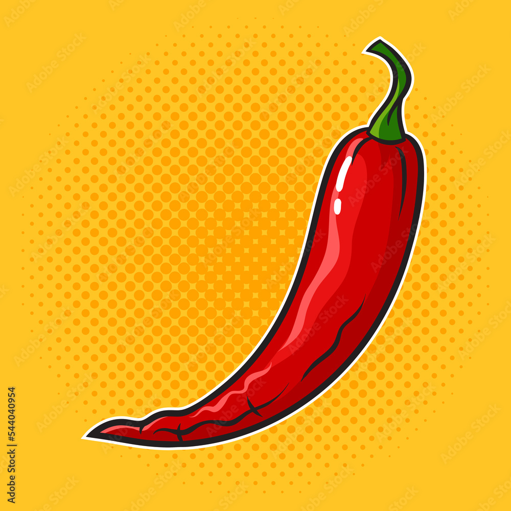 Hot red chili pepper pinup pop art retro raster illustration. Comic ...