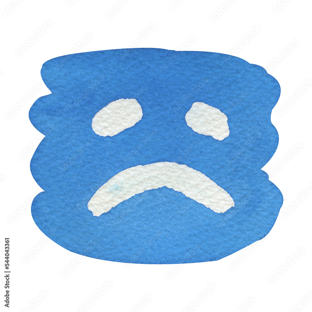 Watercolor blue blot with a sad face. The concept of Blue Monday. The ...
