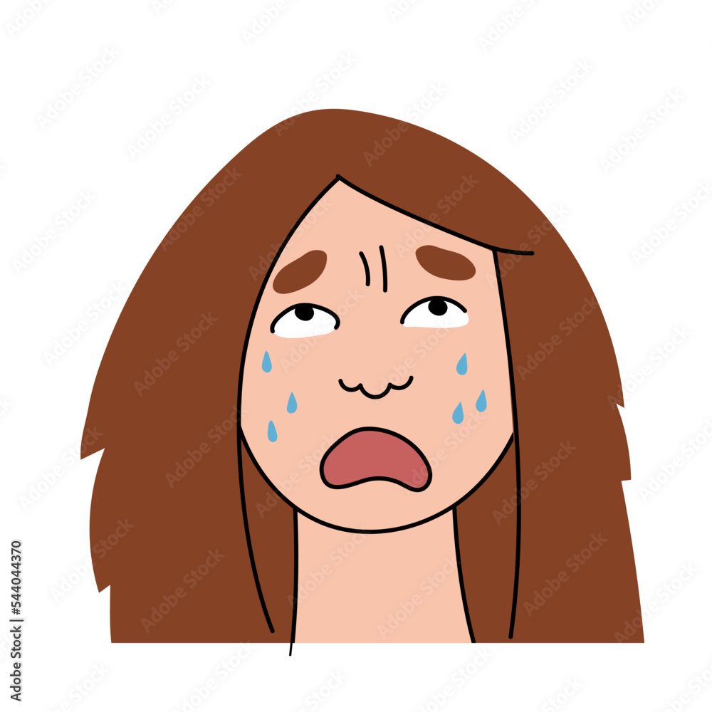 Sad woman cries with pain and grief. Sobbing girl flat character sheds ...