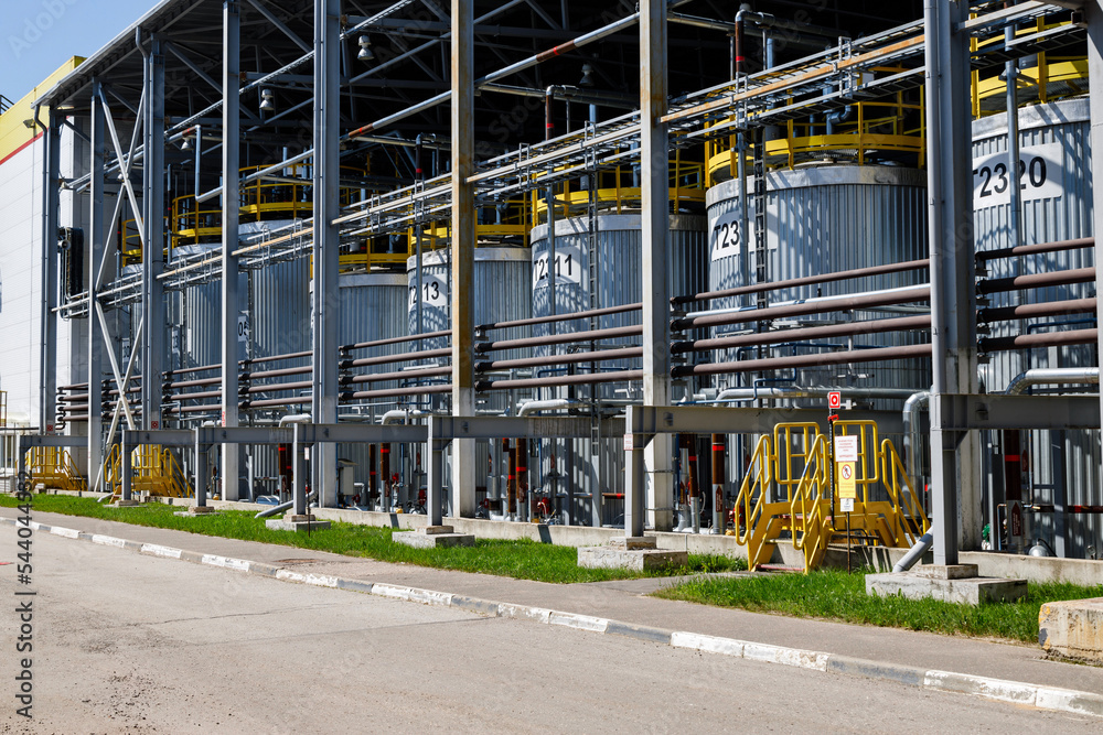 Tanks of the additive park at the motor oil plant Stock Photo | Adobe Stock