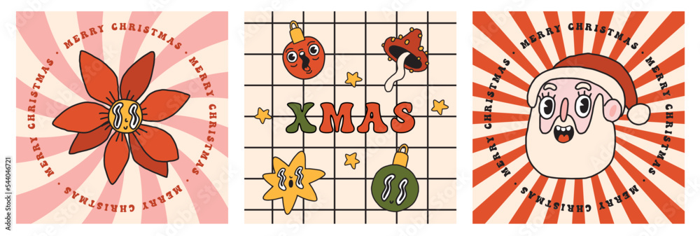 Christmas retro collection 30s cartoon square cards. Santa Claus ...