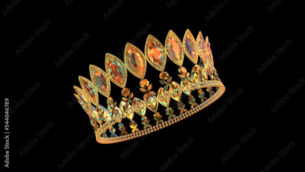 Golden crown with brilliants rotates on black background 3D 4K looped ...