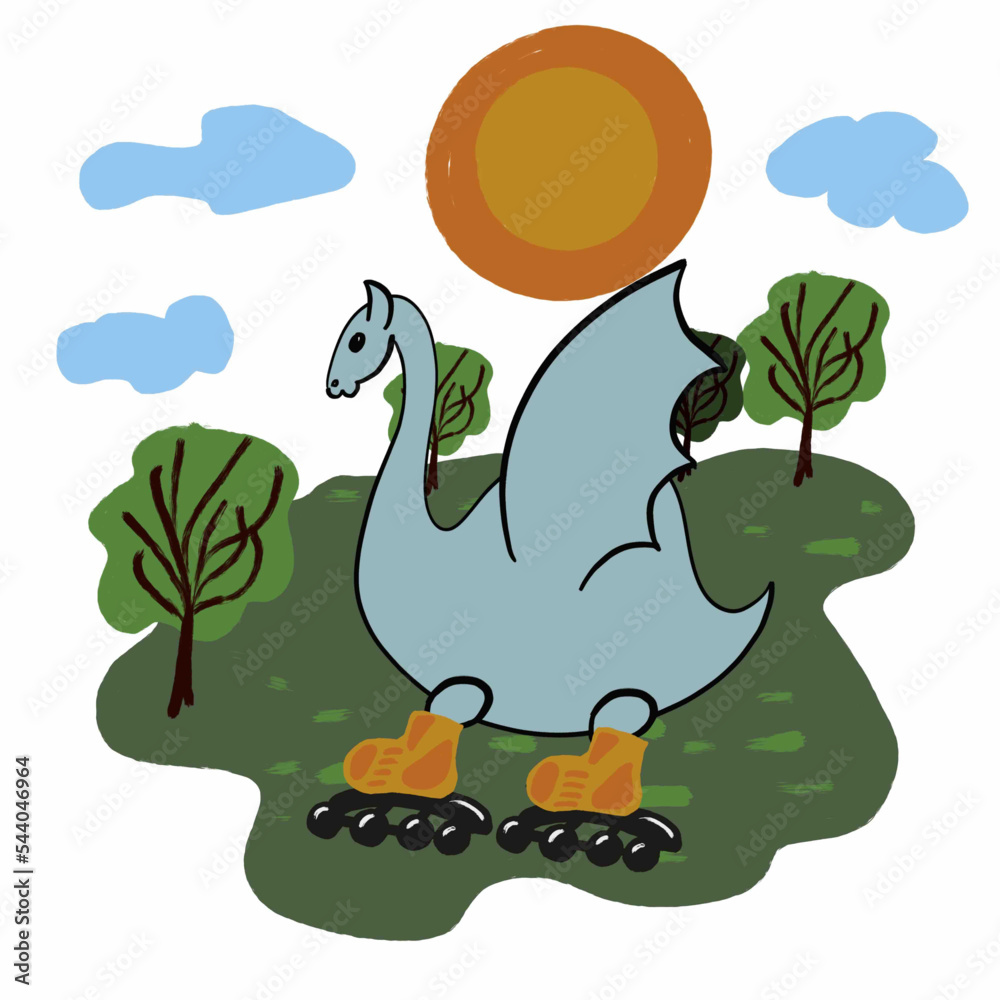 dinosaur on roller skates,dragon,snake,lizard,pattern print,textiles ...