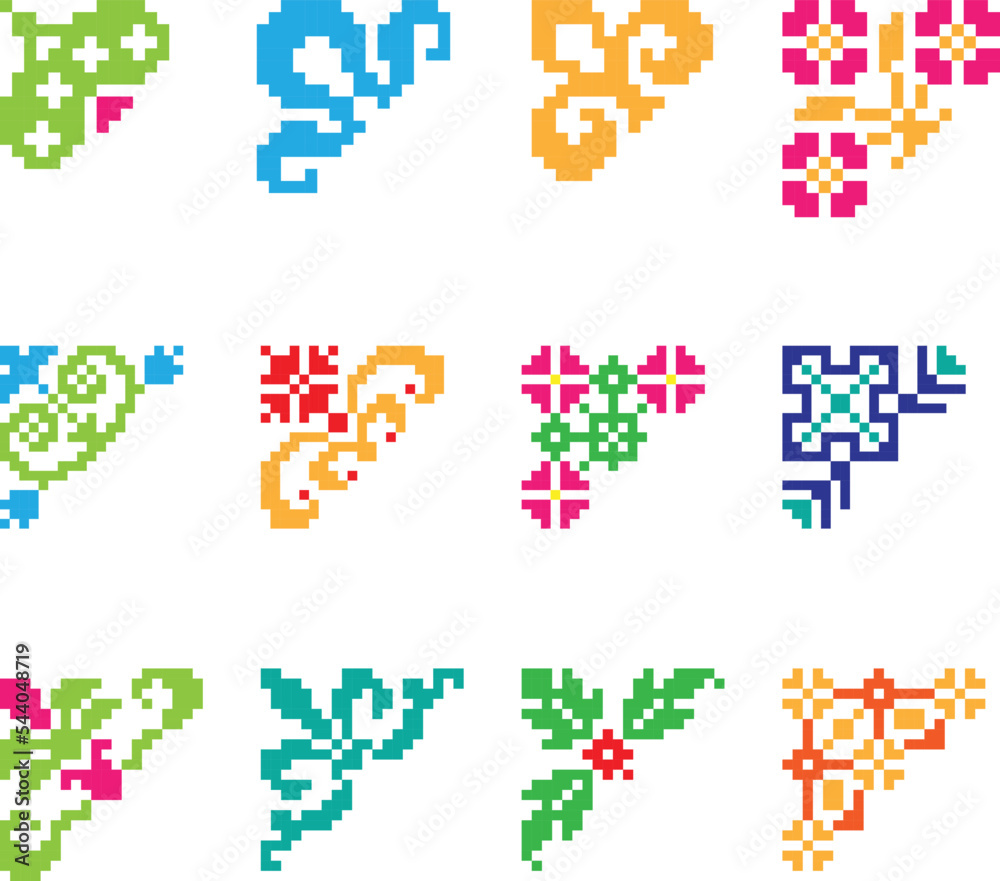 Flower decoration pixel art vector. corner border design for Invitation ...