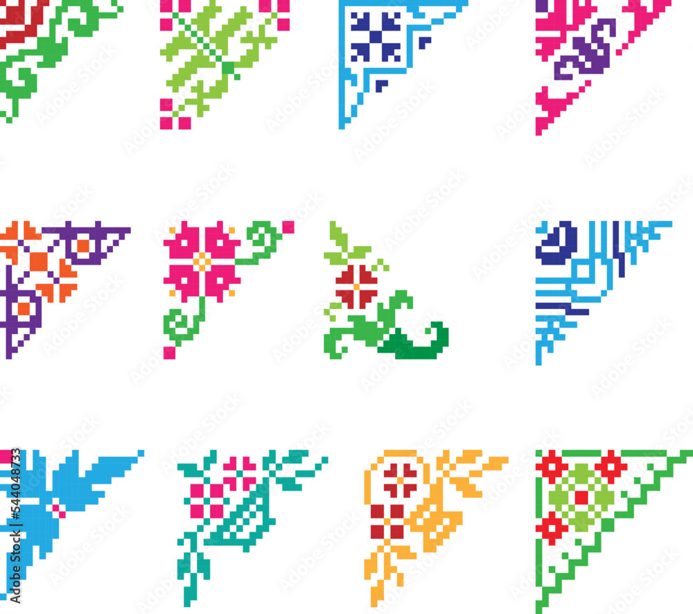 Flower decoration pixel art vector. corner border design for Invitation ...