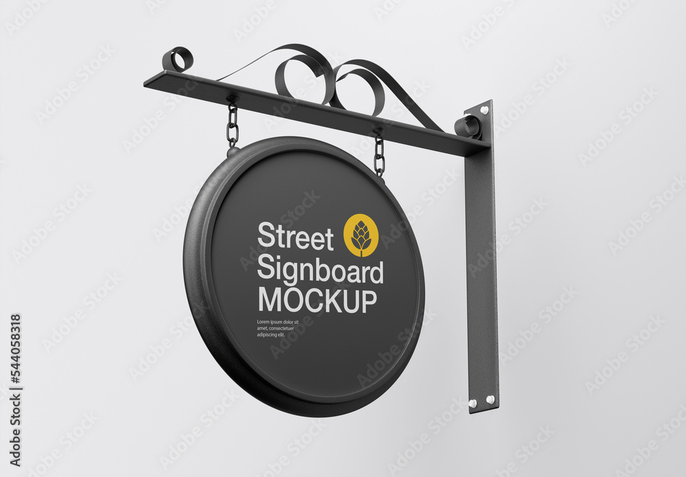 Round Signboard Wall Mockup Stock Template | Adobe Stock