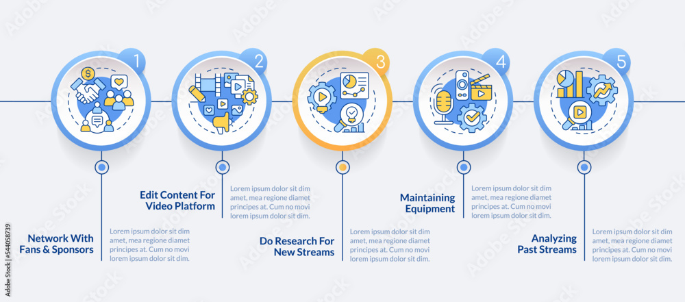 Professional online streaming circle infographic template. Data ...