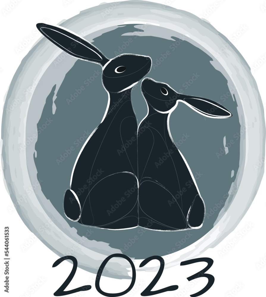 Stylized emblema of the Black rabbit, the symbol of the new 2023 year ...
