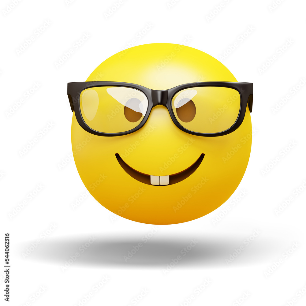 3d render of an emoji smiley with a nerd face with glasses. Stock Illustration | Adobe Stock